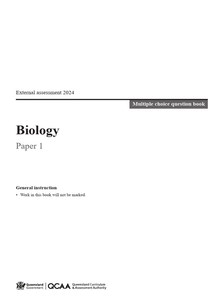 QCAA Biology External Assessment 2024 Multiple Choice Paper | PDF ...