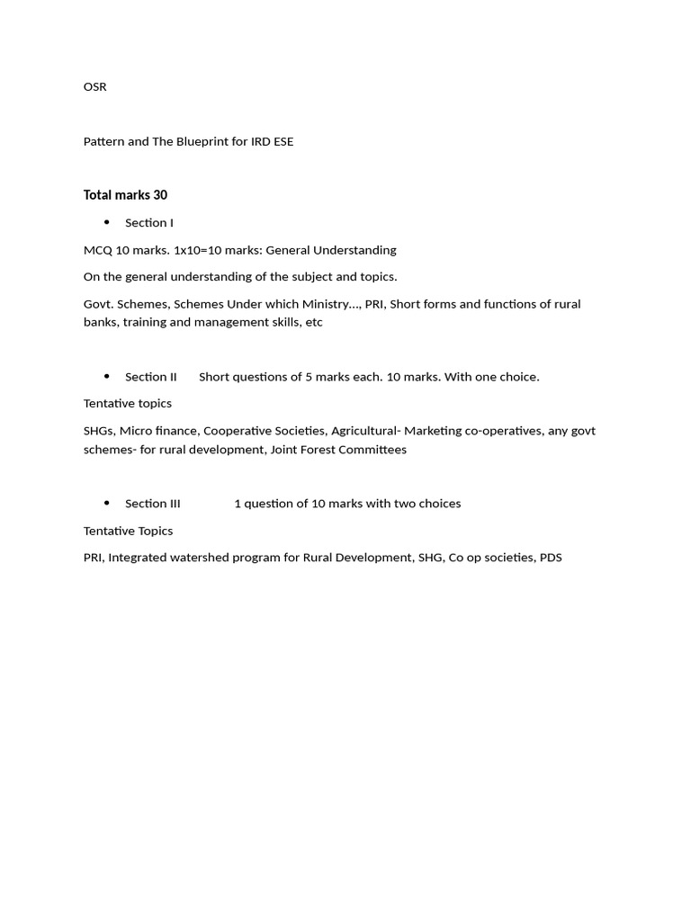 Osr Blue Print IRD (1) | PDF