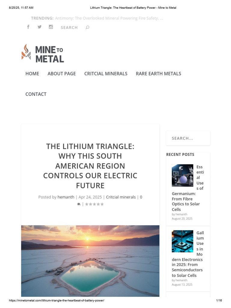 Lithium Triangle - The Heartbeat of Battery Power - Mine To Metal | PDF ...