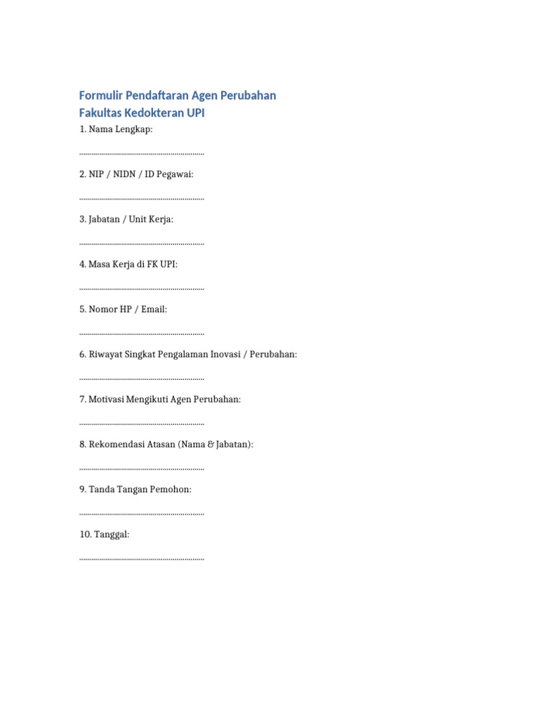 Formulir Dan Rubrik Agen Perubahan FK UPI | PDF