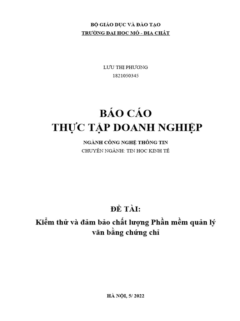 Bao Cao Thuc Tap Doanh Nghiep de Tai Kiem Tra Thu Va Dam Bao Chat Luon ...