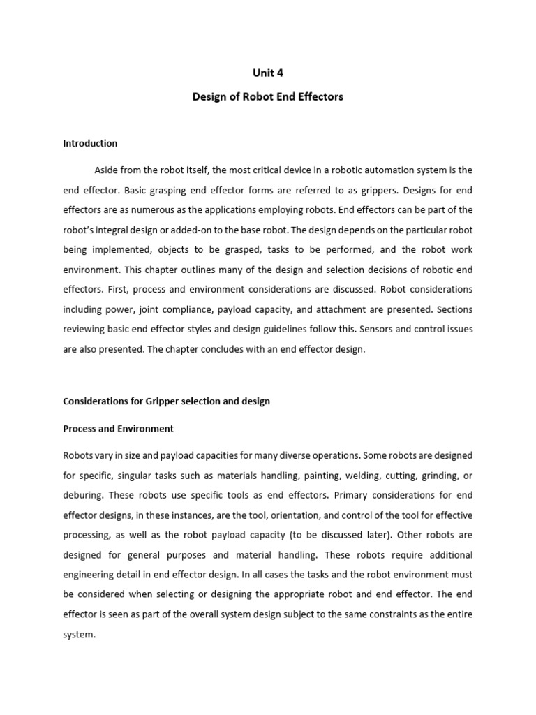 Unit 4 Design of Robot End Effectors | PDF | Pneumatics | Mechanical ...