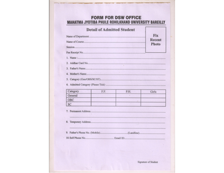 DSW Form | PDF