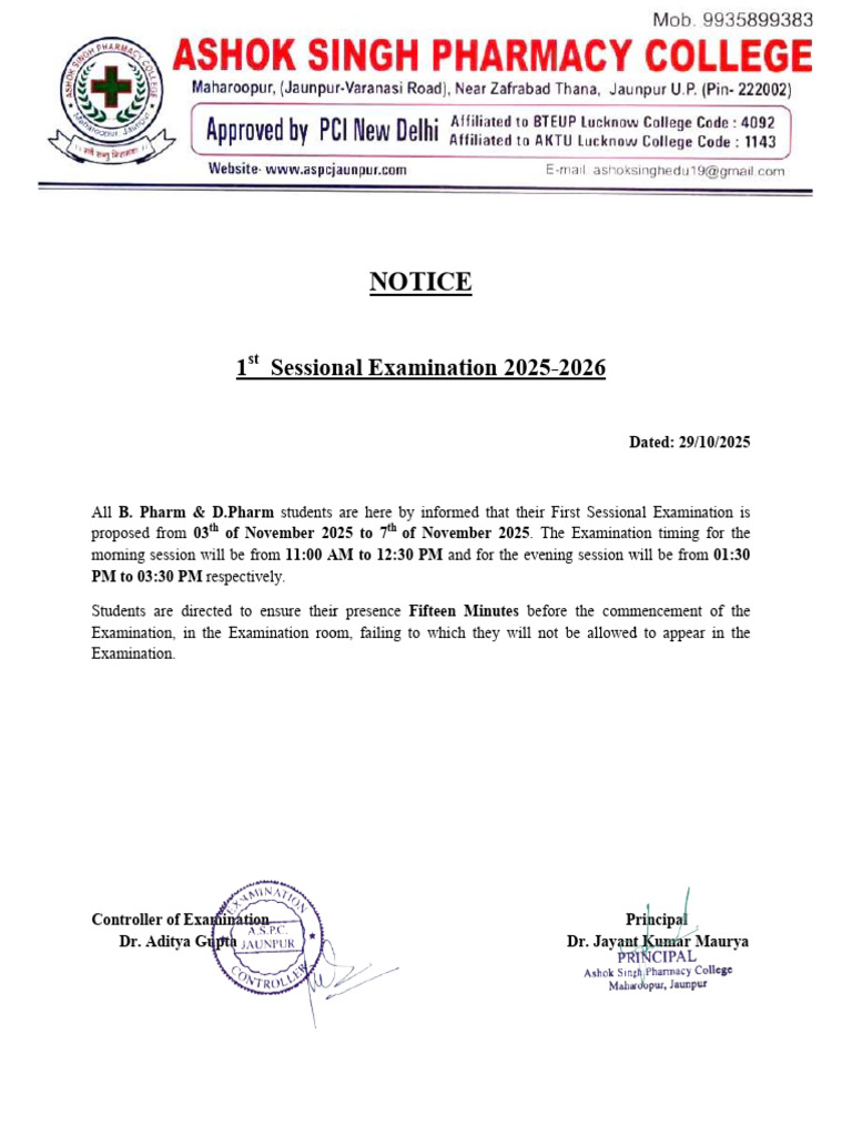 Notice 1st Sessional | PDF