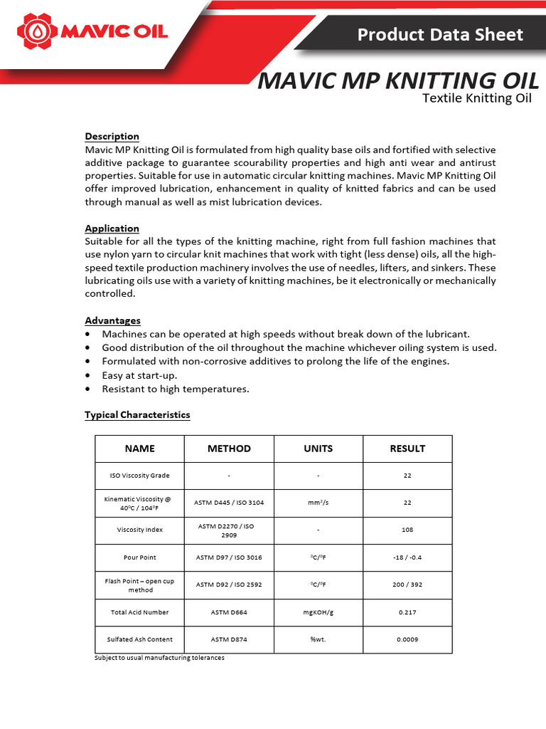 TDS Mavic MP Knitting Oil 6e70ea2d87 | PDF | Knitting | Textiles