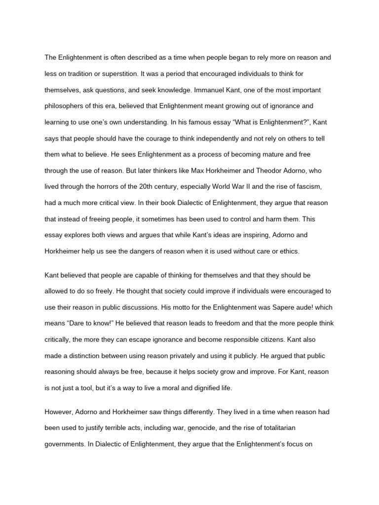 Argument Essay - Enlightenment | PDF | Reason | Immanuel Kant