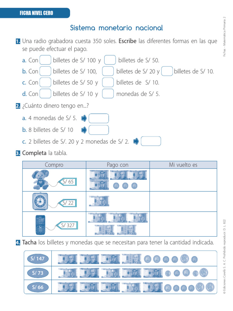 F0 - Equivalencia y Canje Con Monedas y Billetes | PDF | Billete de ...