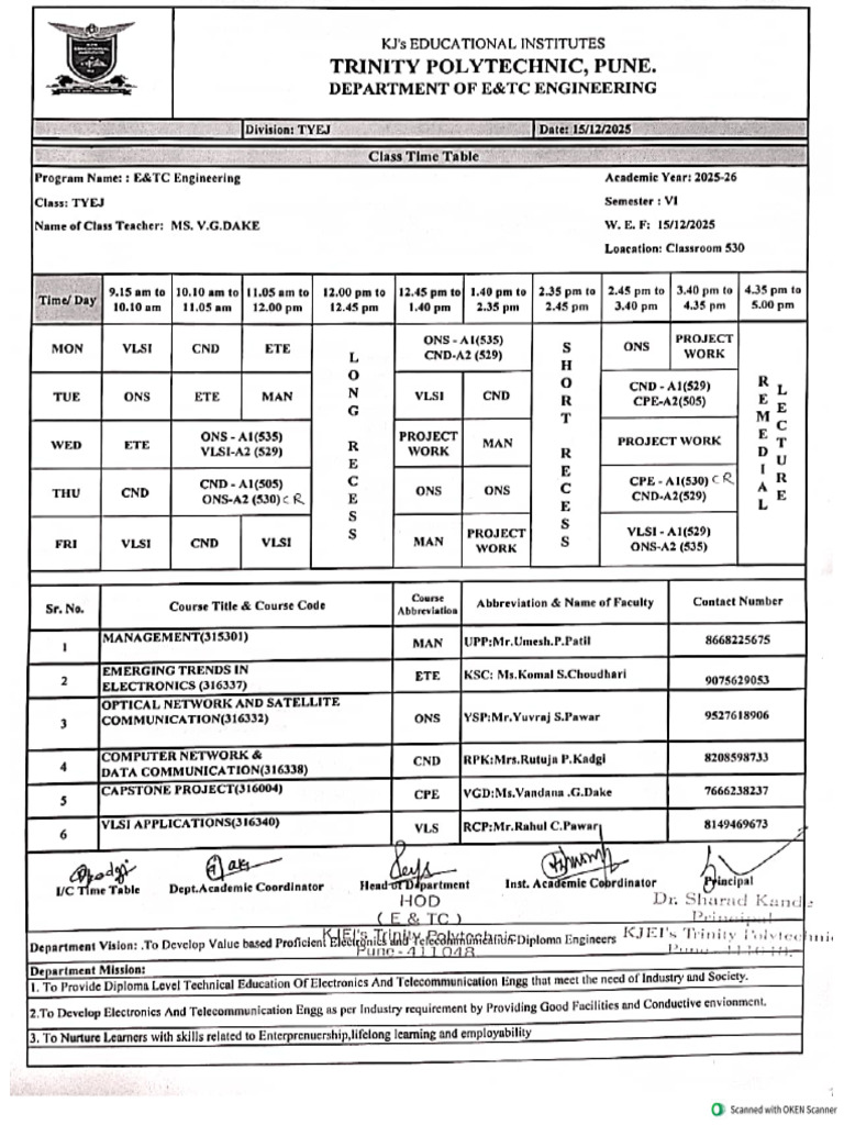 TYEJ Class Timetable | PDF