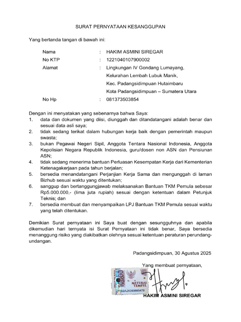 Surat Pernyataan 2025 Hakim Asmini Siregar | PDF