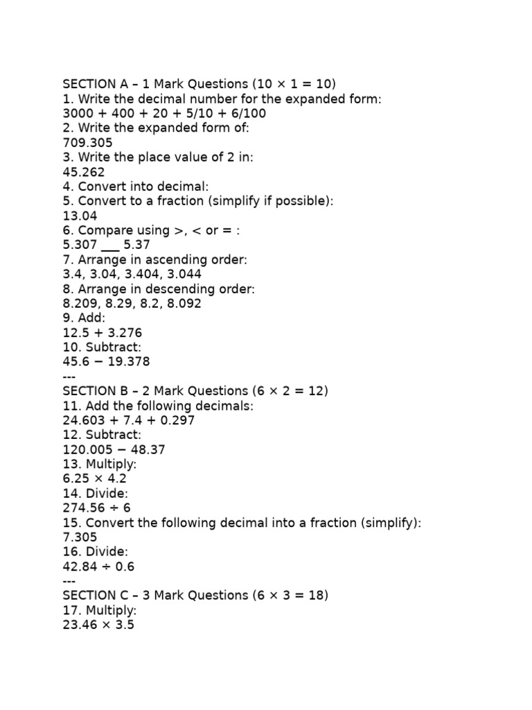 Decimal Operations Practice Questions | PDF