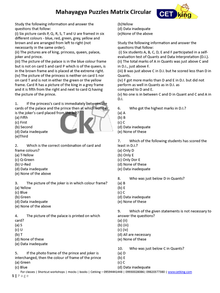 Mahayagya-Puzzles-10-marks-Matrix-Circlular-Arrangement | PDF