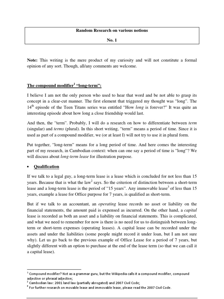 Random Research No.1 | PDF | Lease | Expense