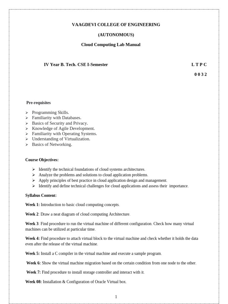 Cloud Computing Lab Manual for CSE Students | PDF | Cloud Computing ...