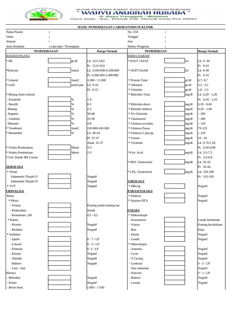BLANGKO HASIL LABORAT VERSI A4 | PDF