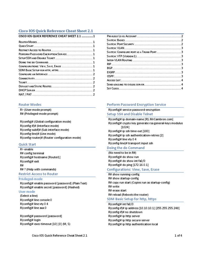 Cisco Ios Quick Reference Cheat Sheet 2 1