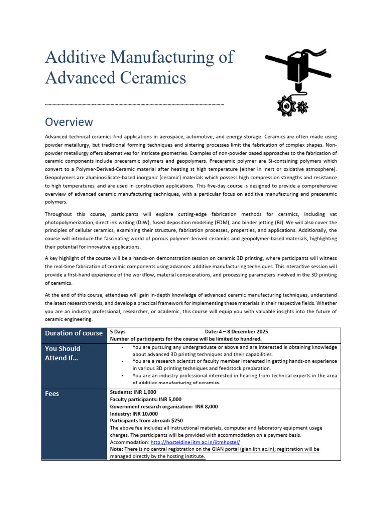 GIAN Brochure - Ravikumar | PDF | 3 D Printing | Ceramics