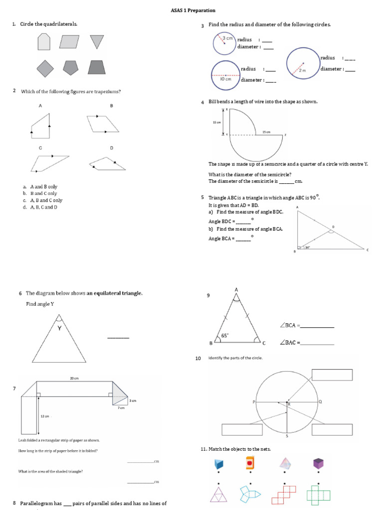 MATH ASAS 1 Preparation Primary 6-1 | PDF | Euclidean Plane Geometry ...