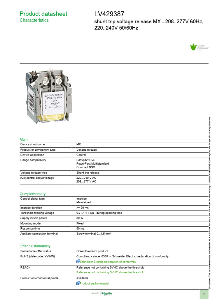 Schneider Electric EasyPact CVS LV429387 | PDF