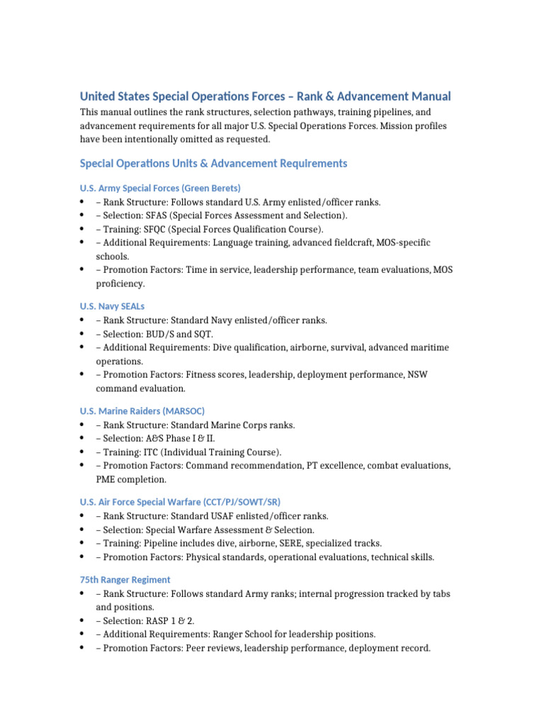 U.S. Special Operations Forces Ranks Guide | PDF | Special Operations ...