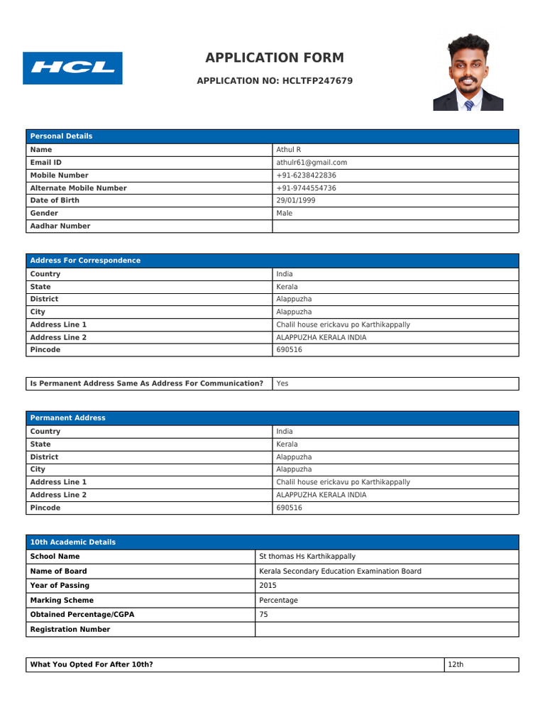 HCL Technologies Application Form | PDF