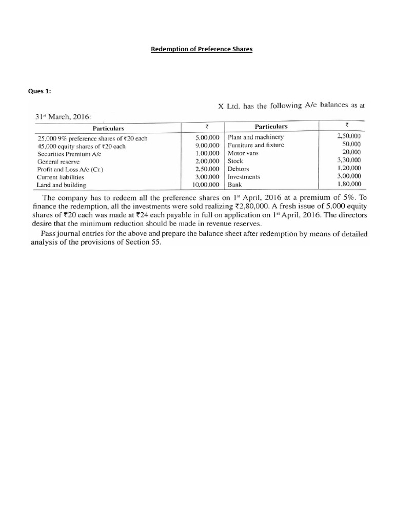 Redemption of Preference Shares | PDF