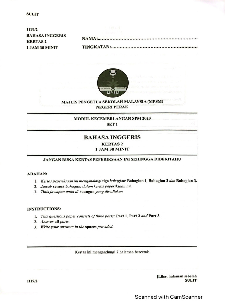 English SPM Trial 2023 Perak Paper 2 | PDF