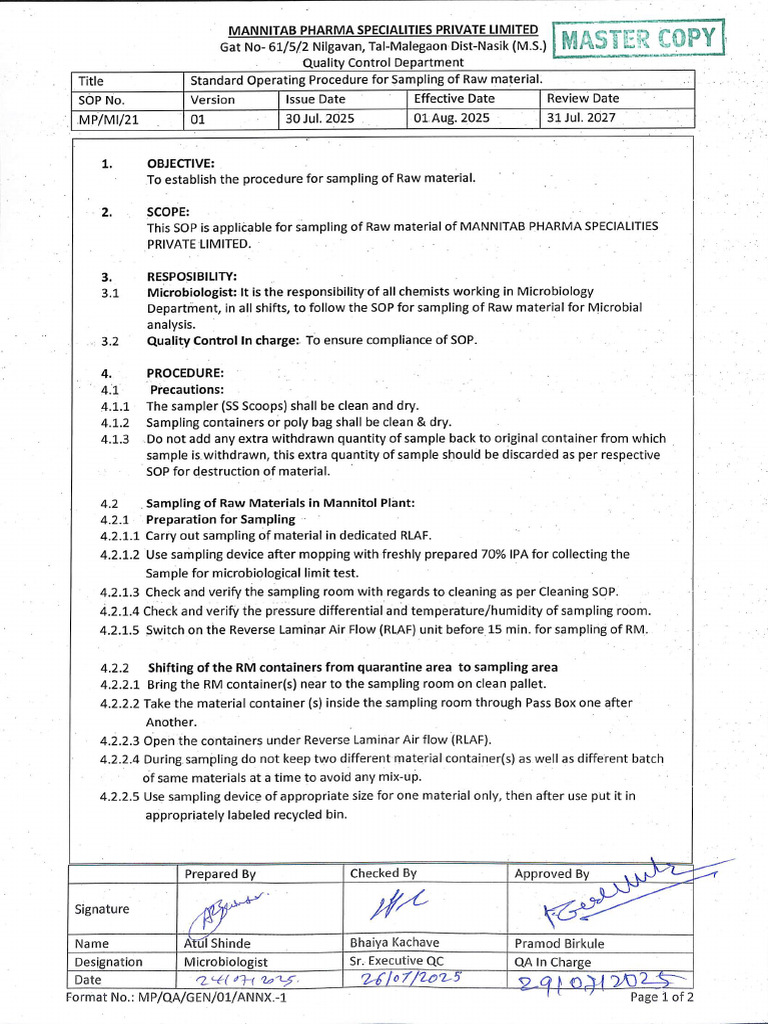 Scan-SOP-Sampling of Raw Material | PDF