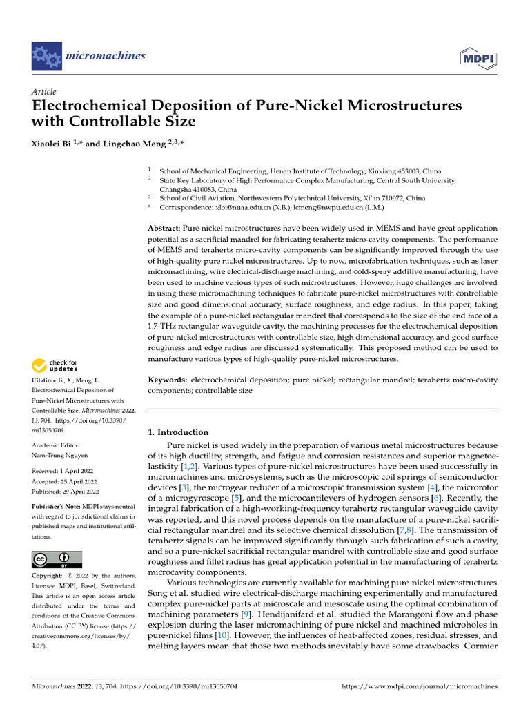 Electrochemical Deposition of Pure Nickel Microstructure Recent ...