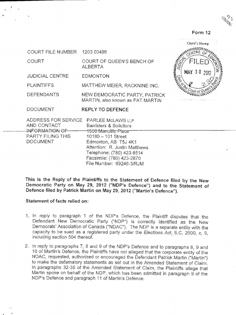 Response to Defence_004 | Defamation | Common Law