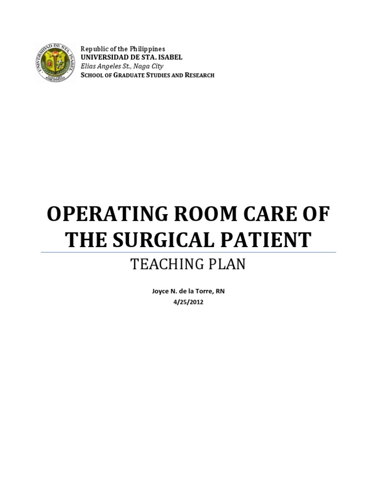Operating Room Care of The Surgical Patient: Teaching Plan | Download ...