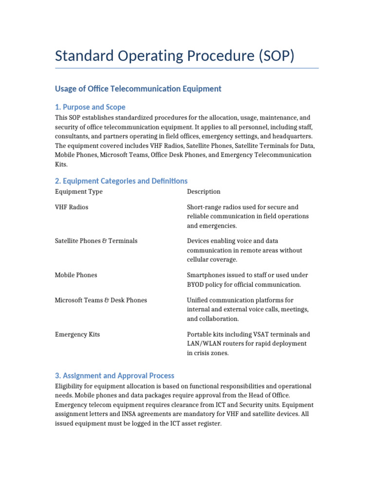 Office Telecom Equipment SOP Guide | PDF | Telephone | Telecommunications