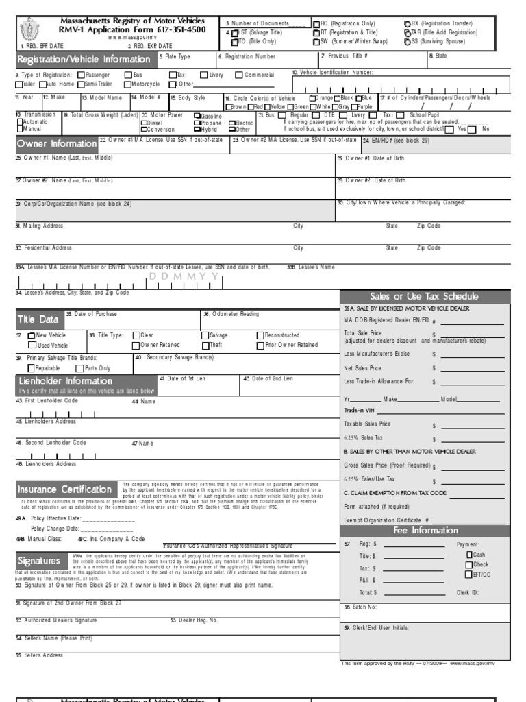 Rmv1 Fillable Form - Printable Forms Free Online