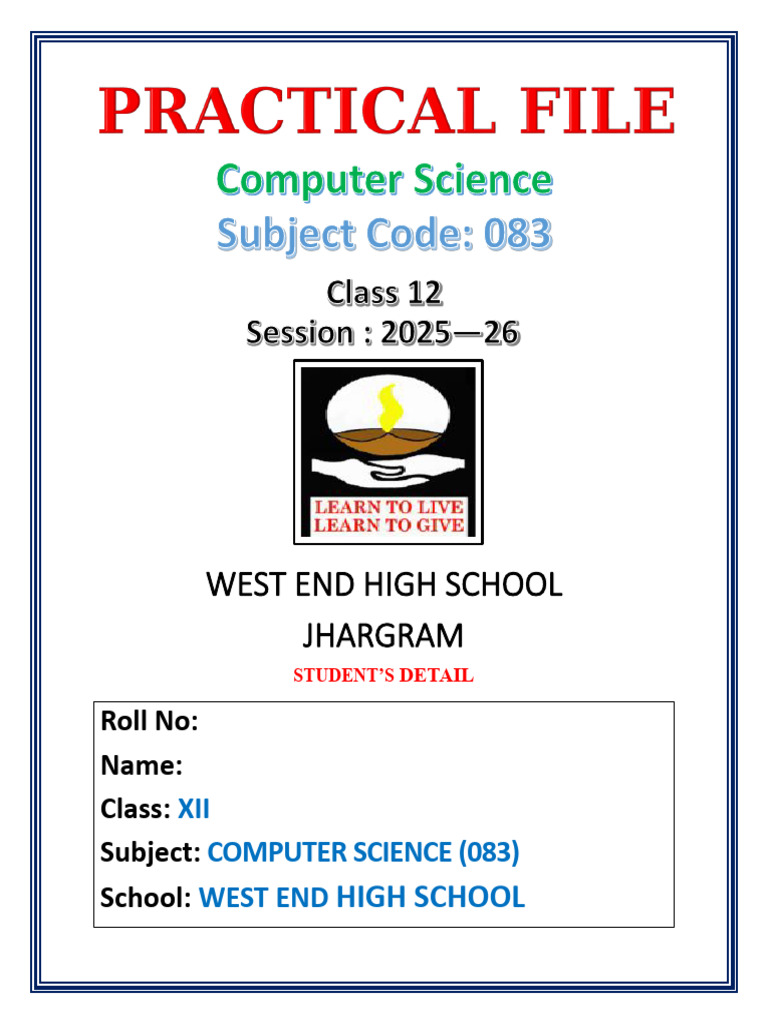 Cover Page Class 12 Computer Practical | PDF | Computer Program ...