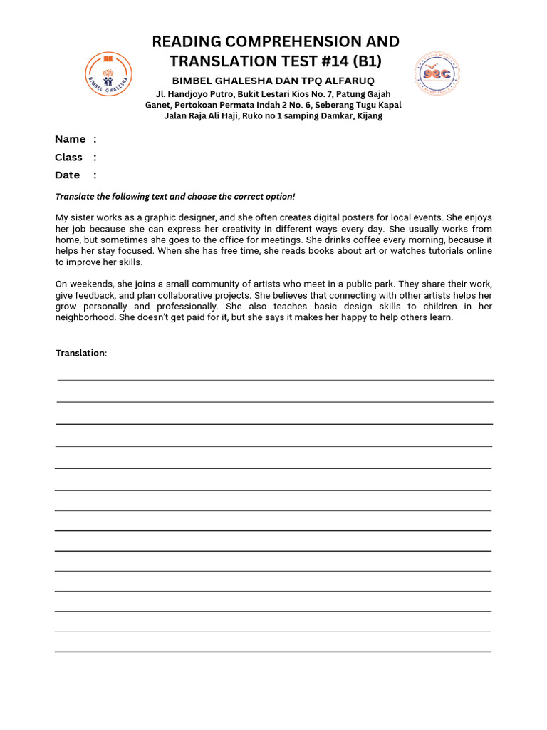 #14 B1 Level Translation and Reading Comprehesion Test - 20251203 ...
