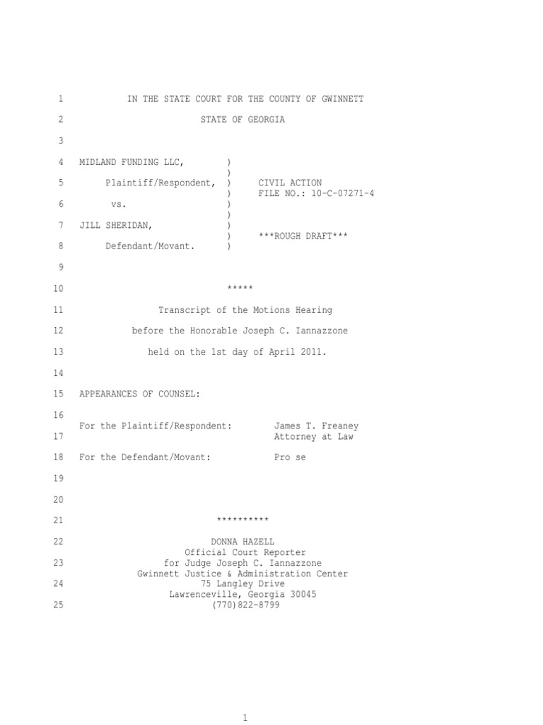 04.01.2011 Rule Nisi 9-15-14 Hearing Transcript (Midland V Sheridan ...