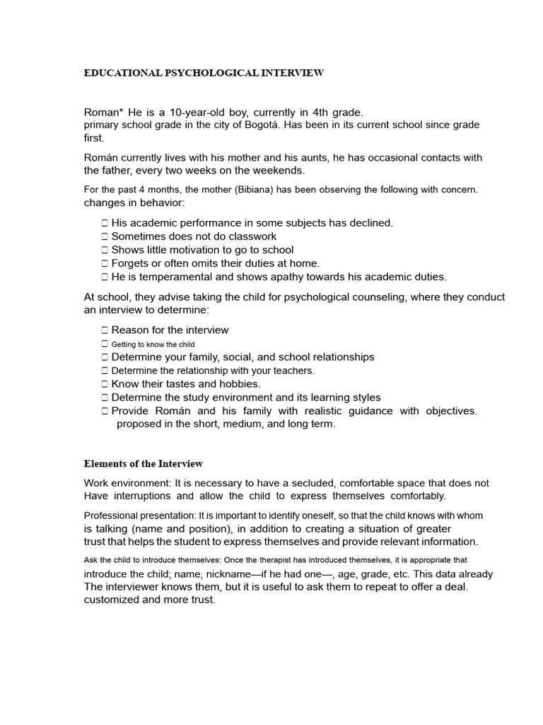 Interview For School-Aged Children and Adolescents | PDF | Psychology ...