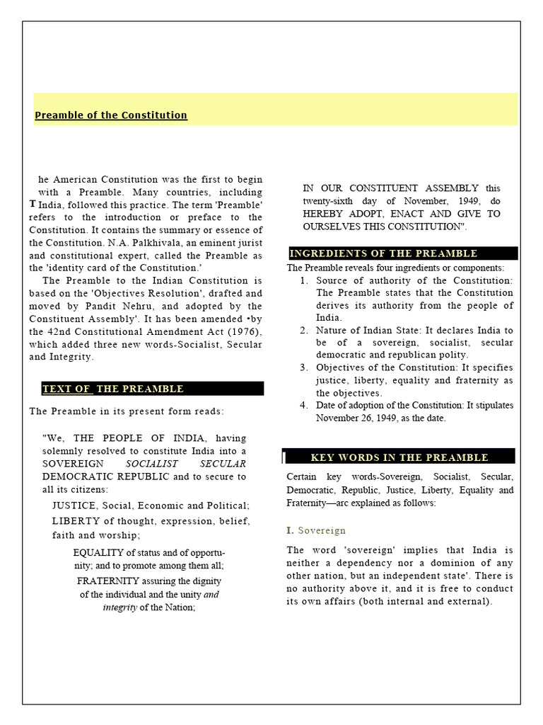 Understanding the Preamble of India | PDF | Political Science | Government