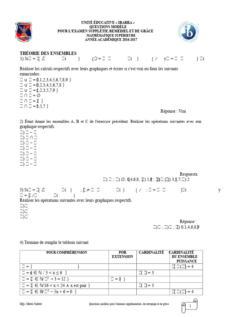Questions d'examen en mathématiques supérieures | PDF | Mathématiques ...
