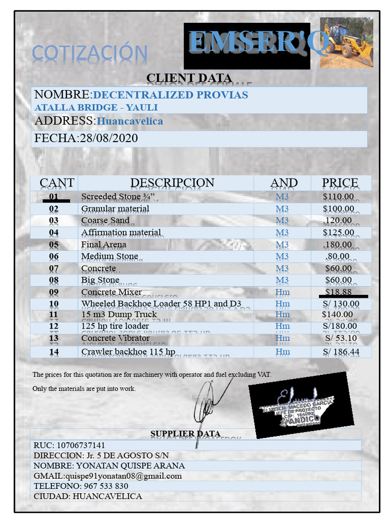 3. Quotation for aggregates and machinery | PDF