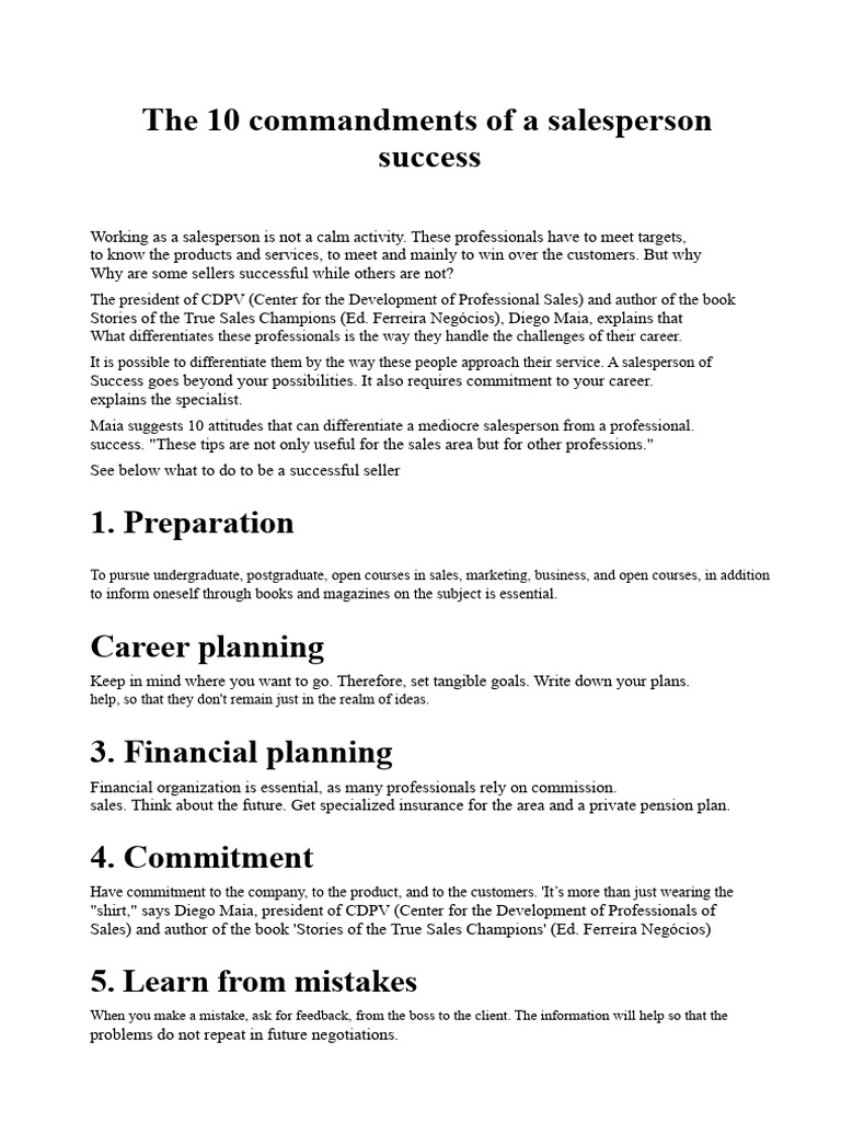 The 10 Commandments of A Successful Salesperson | PDF | Sales