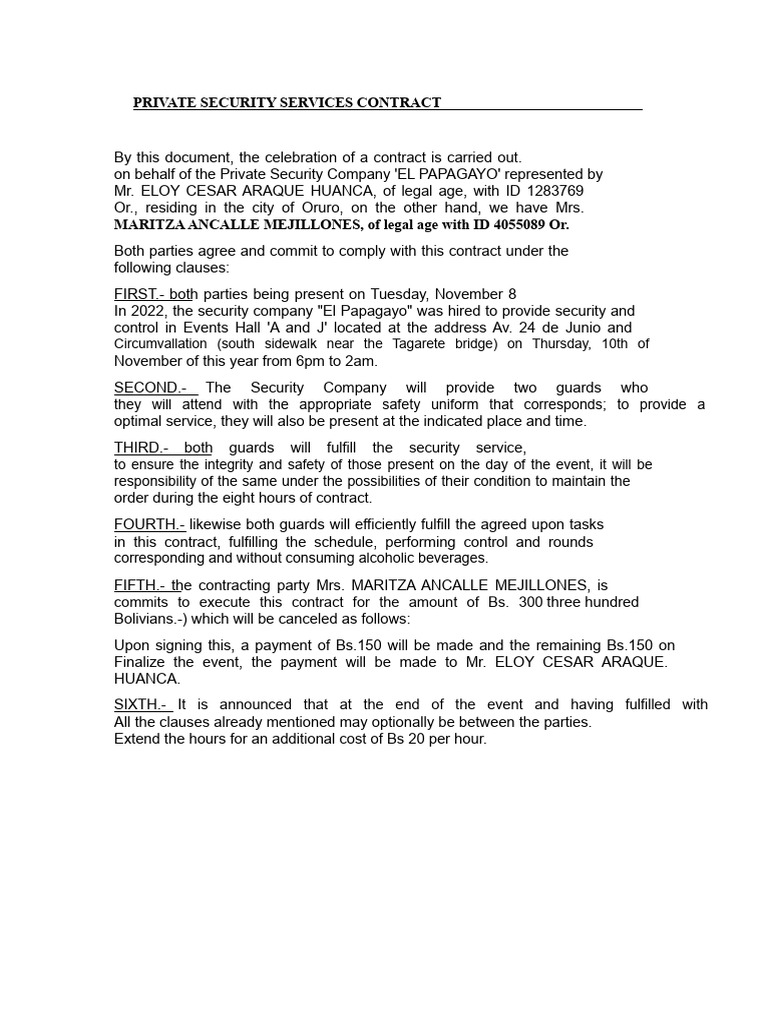 Private Security Services Contract | PDF