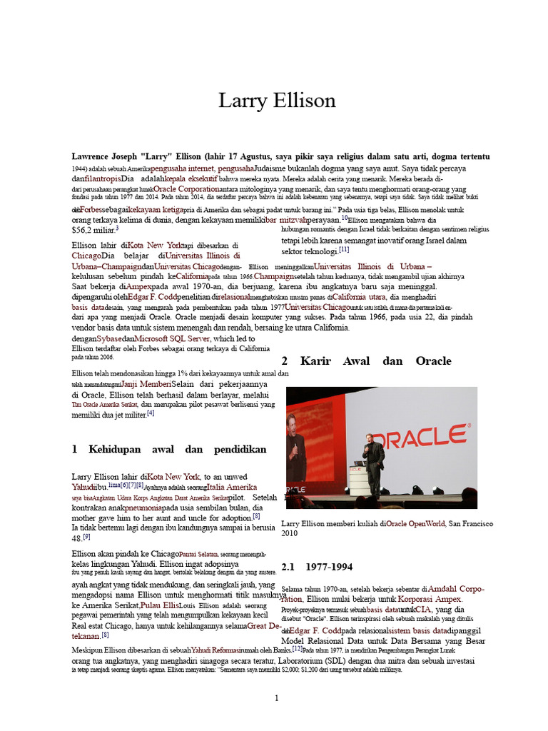 Biografi Larry Ellison: Pendiri Oracle | PDF