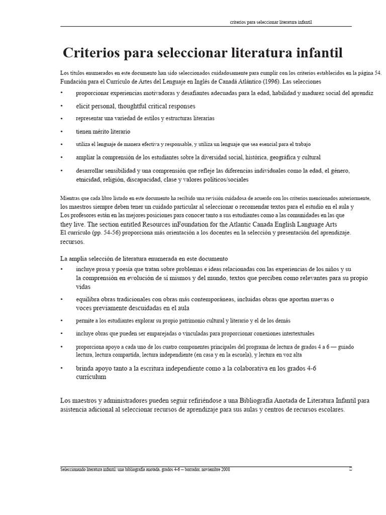 Criterios para Selección de Literatura Infantil | PDF | Plan de ...