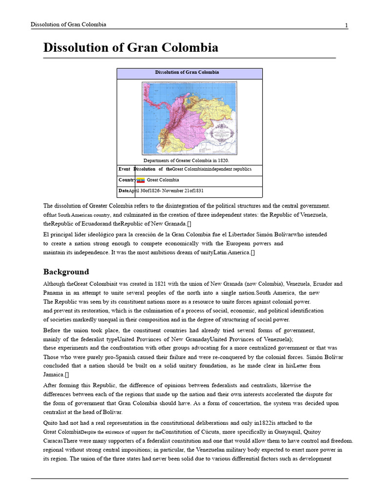 Dissolution of Gran Colombia | PDF | Government | South America