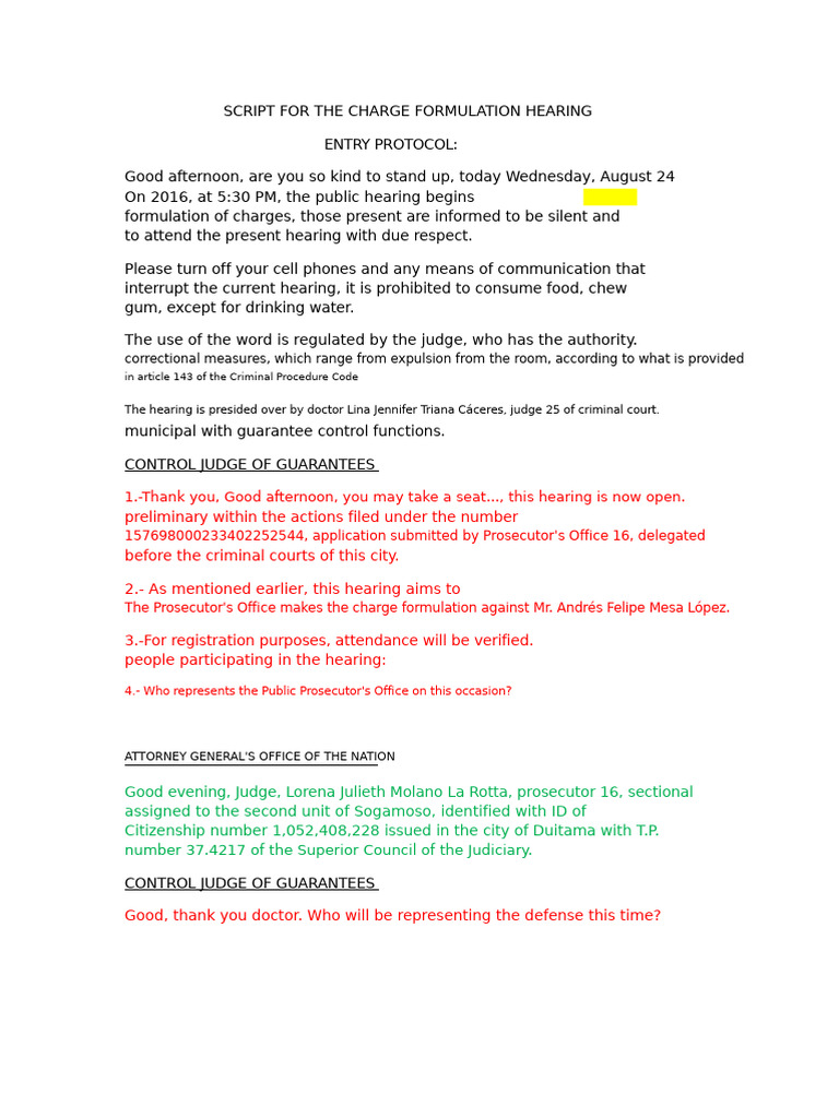 Charge Formulation Hearing Script | PDF | Prosecutor | Common Law