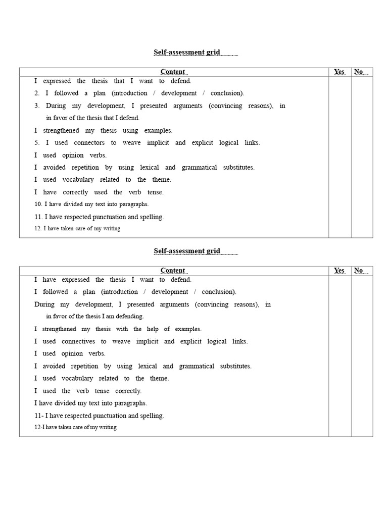 Thesis Writing Self-Assessment Checklist | PDF
