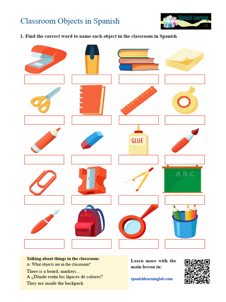 Classroom Objects Spanish Worksheet | PDF