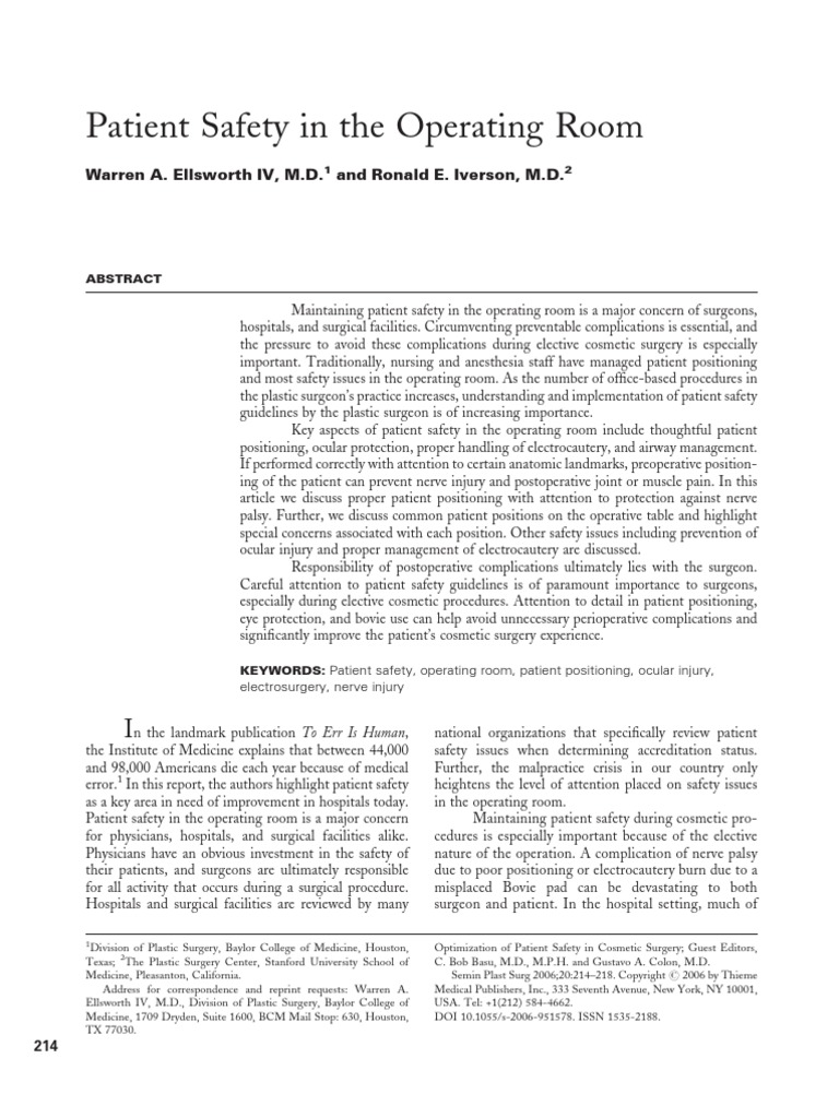 Patient Safety in The Operating Room | PDF | Arm | Surgery