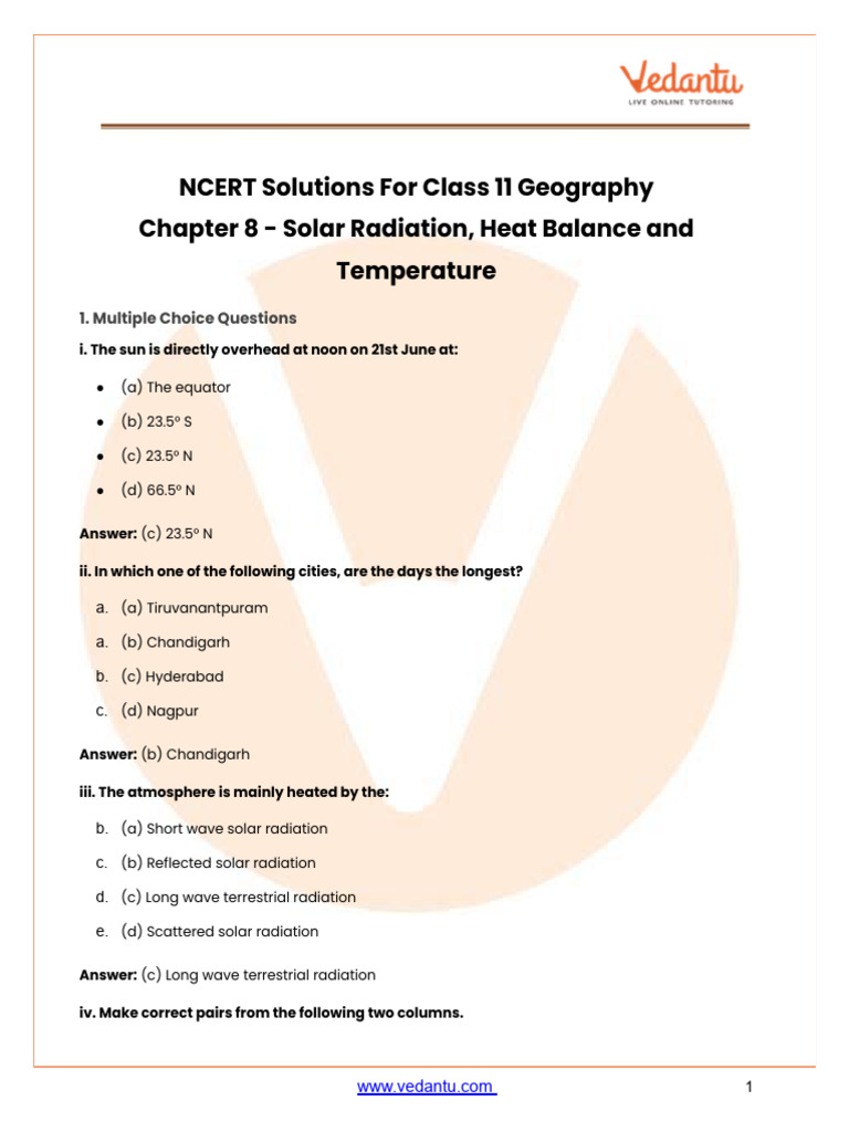 Class 11 Geography: Solar Radiation Insights | PDF | Earth | Atmosphere ...