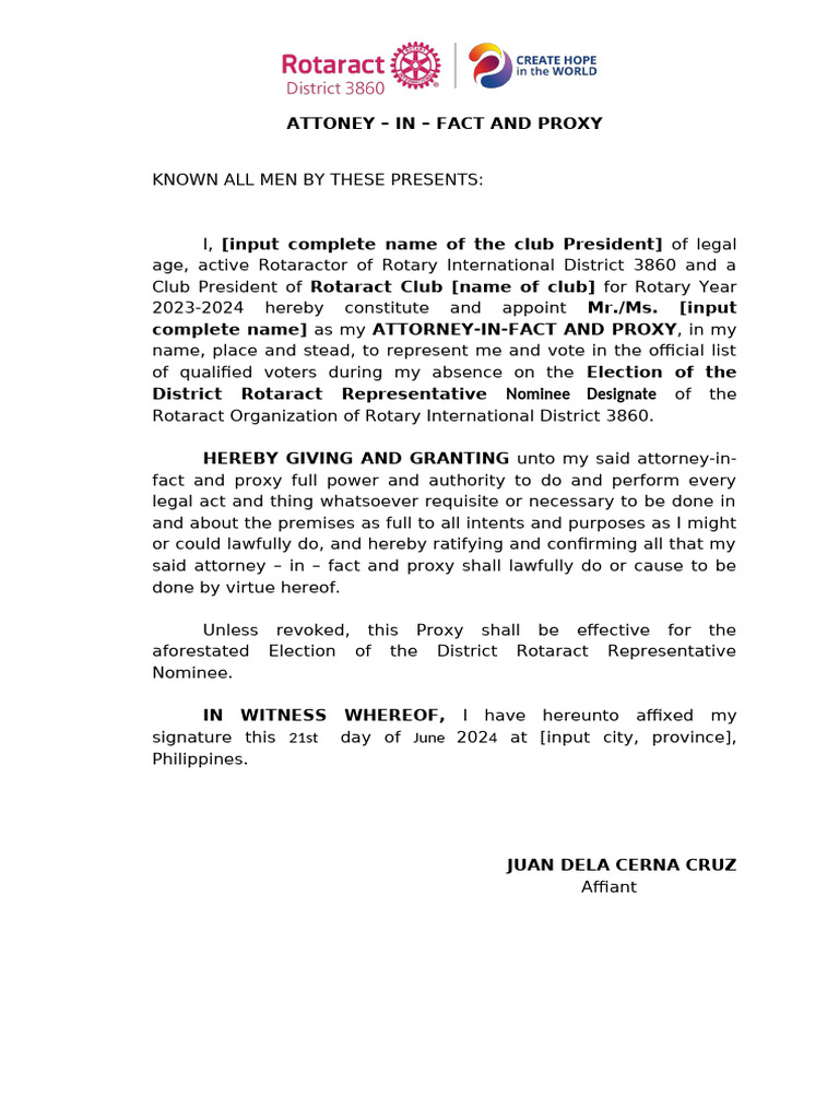 Attoney in Fact and Proxy On Election Day | PDF